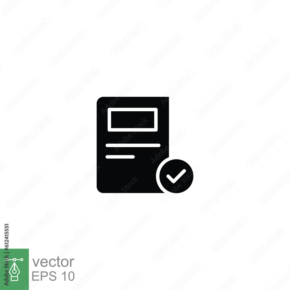Book check mark icon. Simple solid style. Learning, knowledge, library ...
