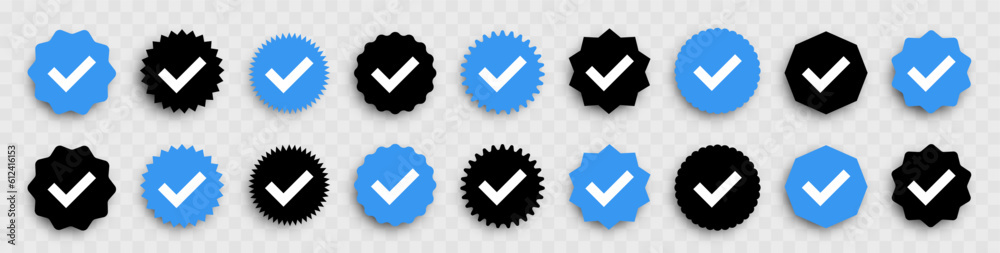Verified badge profile collection. Checkmark sign, Social media account ...