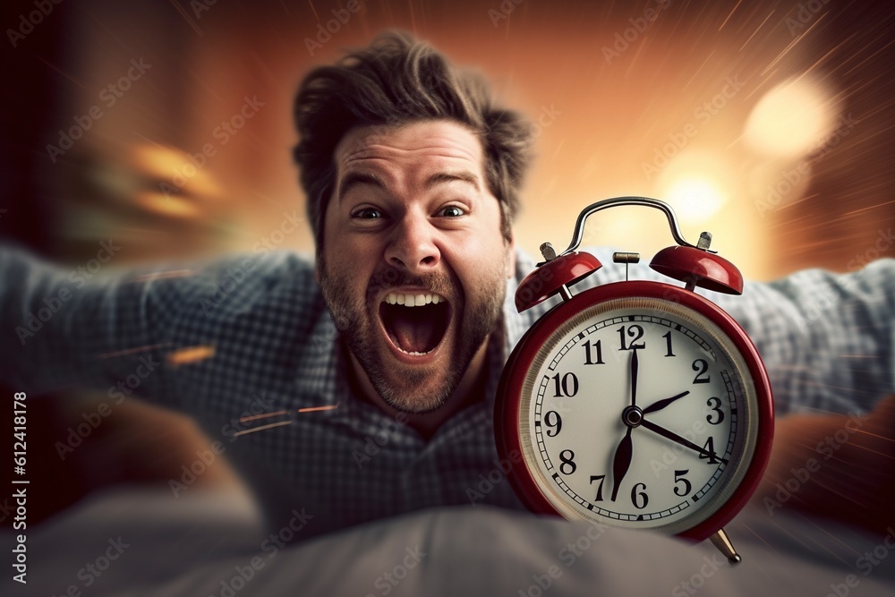 Startled by the blaring alarm clock, a man realizes the perils of haste ...