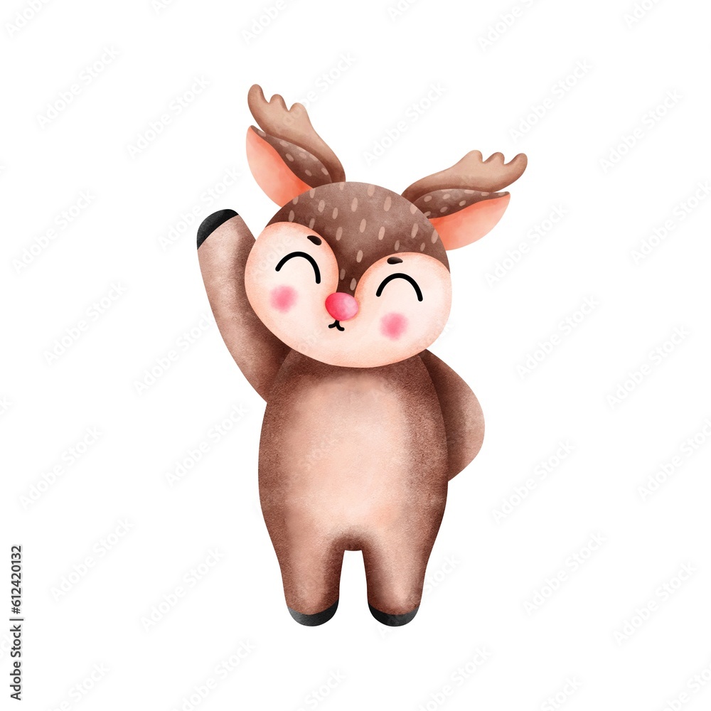Hand drawn cute rudolph illustration. Watercolor animal illustration ...