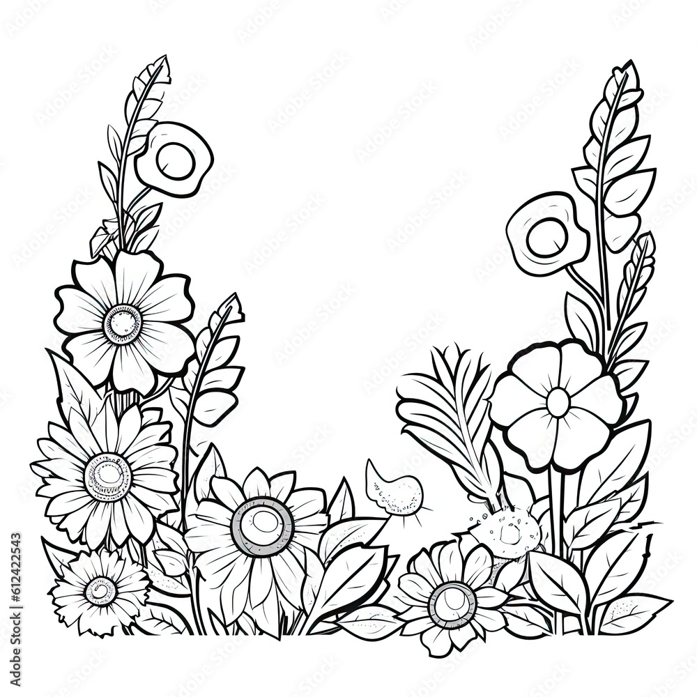 Border flower coloring page. Beautiful flower frame. Coloring page ... Border flower coloring page. Beautiful flower frame. Coloring page ...