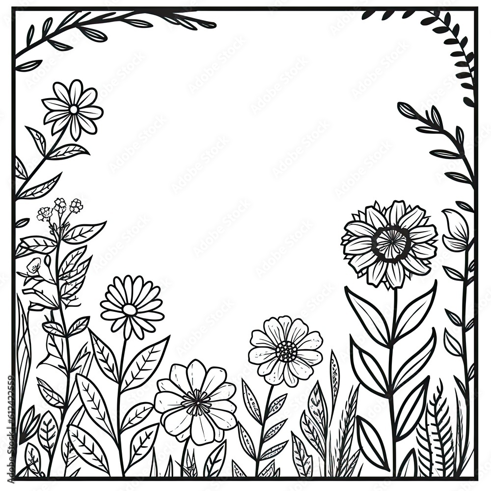 Border flower coloring page. Beautiful flower frame. Coloring page ...