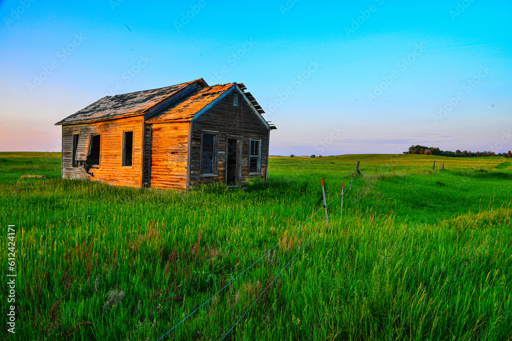 Old country school house on the prairie once busy now stands as a ...