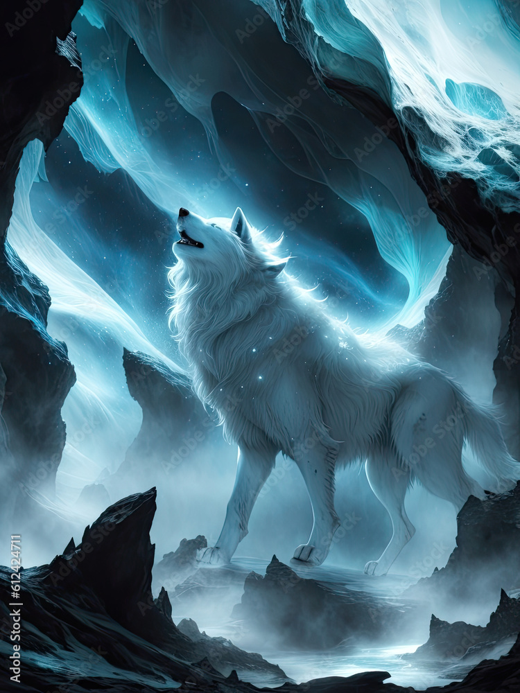 Generative Ai arctic wolf, fantasy wolf, The snowy mountain wolf ...