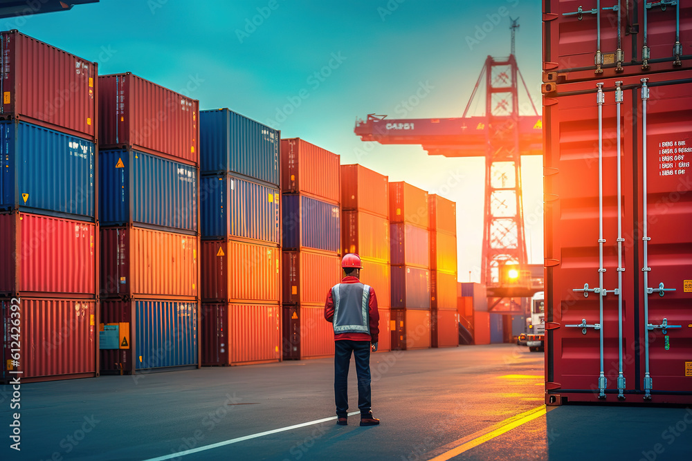 engineer control loading containers box from factory to cargo freight ...