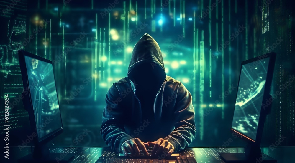 Hacker Typing Computer Concept Of Cybercrime Cyberattack Dark Web Ai Generated Stock