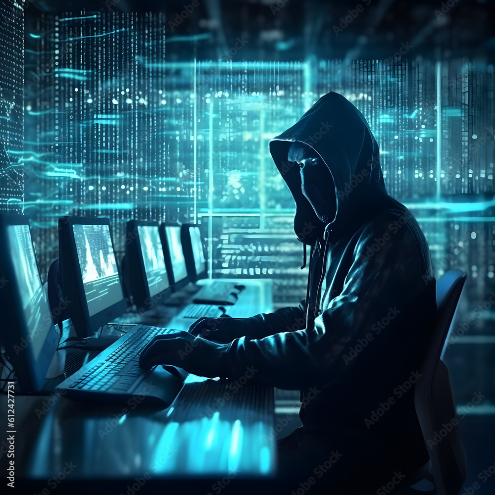 Hacker typing computer. Concept of cybercrime, cyberattack, dark web. AI generated Stock ...