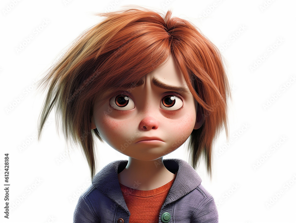bambina con espressione affranta e rammaricata su sfondo bianco ...