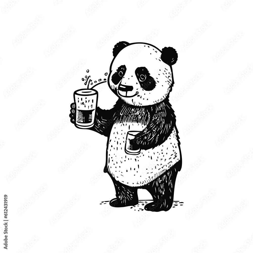 black and white Cute panda drinking cartoon coloring pages for kids ...