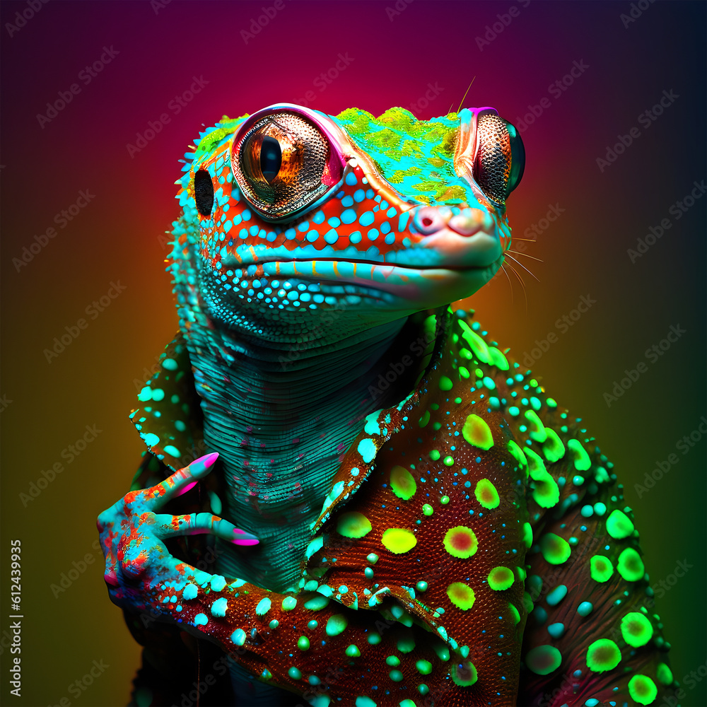 Realistic lifelike gecko reptile in fluorescent electric highlighters ...