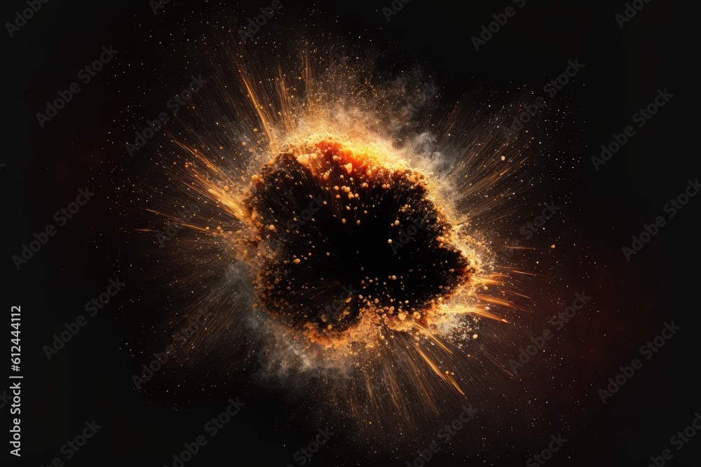 Explosion of spark fireball from center destroyed wide area. Concept of ...