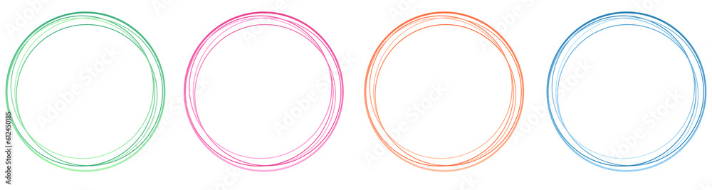 Set of hand drawn colourful scribble circle frames. Sketchy, scribble ...