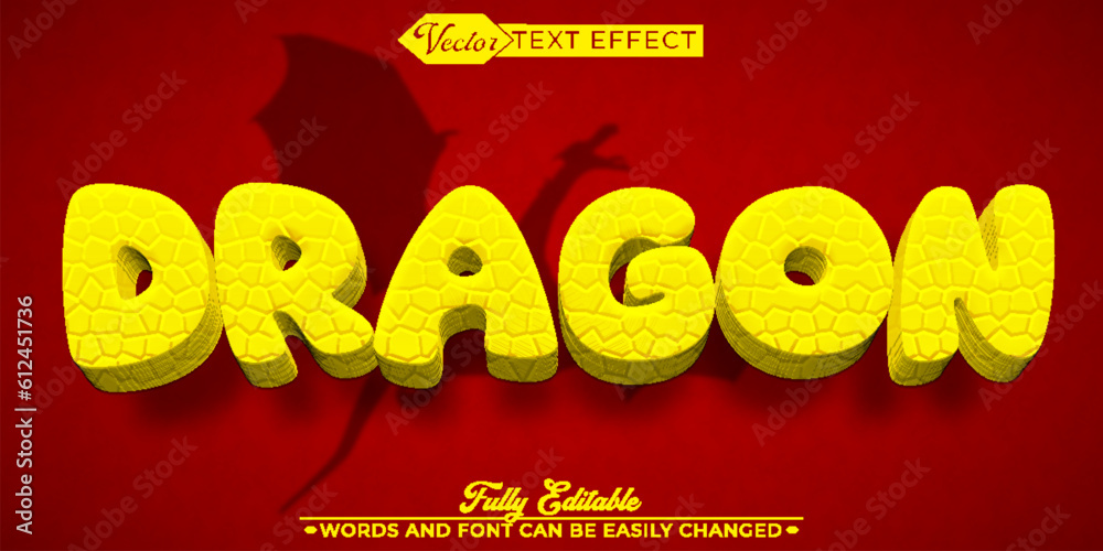 Cartoon Yellow Dragon Vector Editable Text Effect Template Stock Vector ...