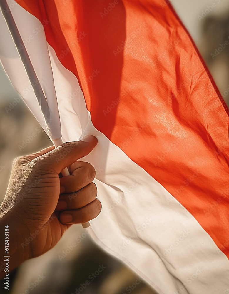 hand waving indonesia flag poster, indonesia independence day concept ...