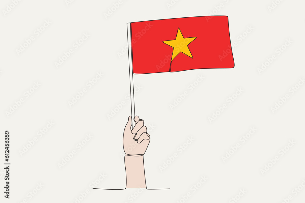A hand raised the Vietnam flag. Flag one-line drawing Stock Vector ...