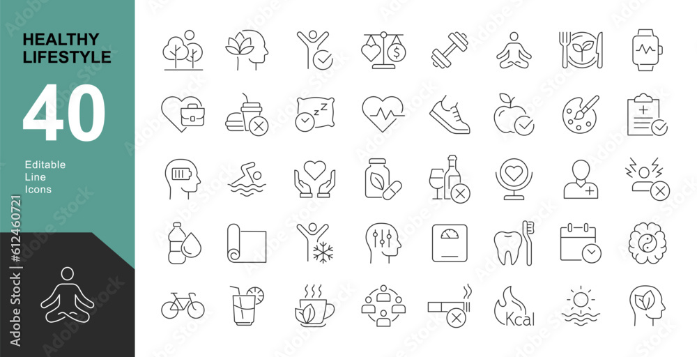 Healthy Lifestyle Line Editable Icons set. Vector illustration of ...