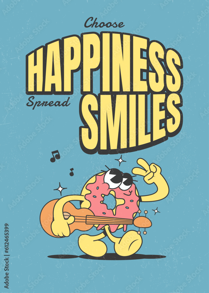 retro 30s poster with a cute cartoon character, vector illustration ...