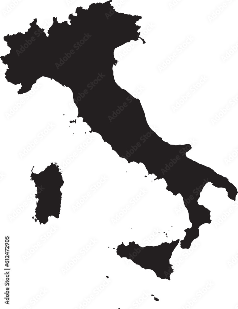 BLACK CMYK color detailed flat stencil map of the European country of ITALY on transparent ...