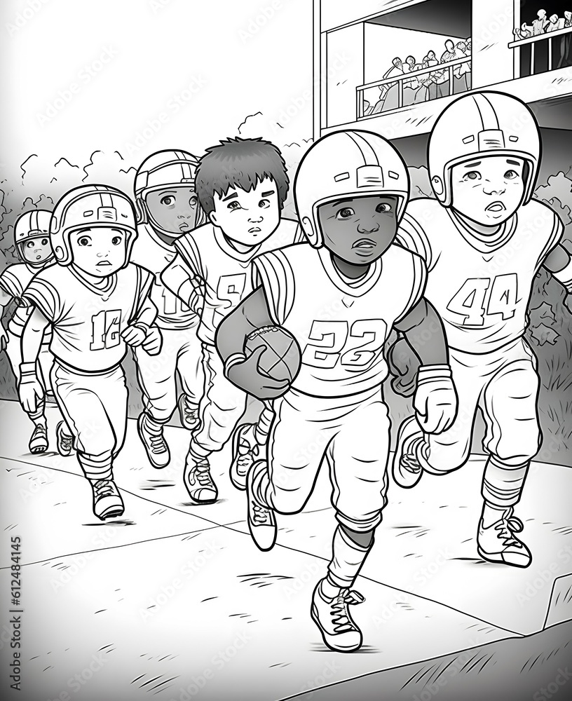 coloring page for kids, A team running onto the field, american ...