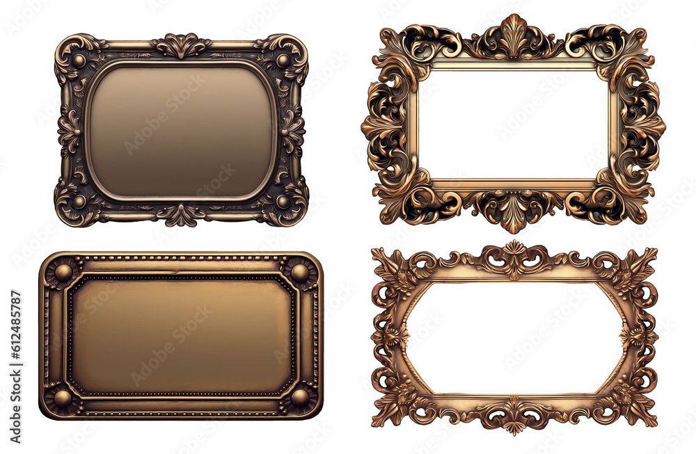 Vintage picture frame, set of different frames. Isolated on a ...