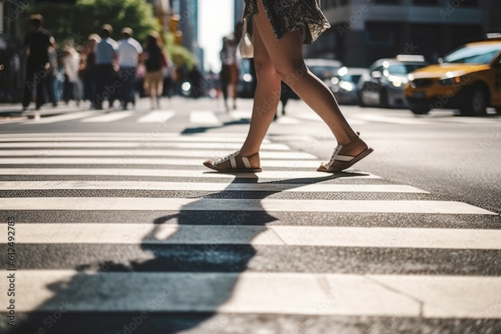 Woman legs crossing the pedestrian crossing in New York city, Stock ...