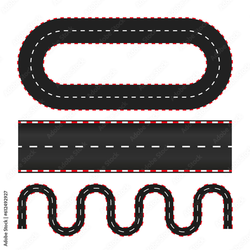 Rally races line track or road marking. Car or karting road racing ...