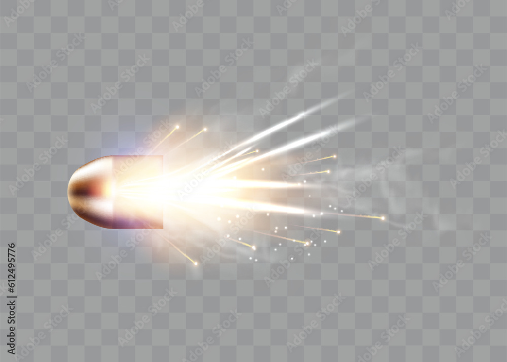 Gunshots, bullet in motion, military smoke trails. Realistic flying ...