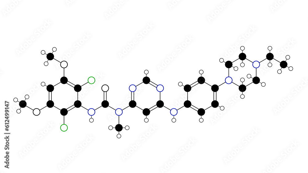 infigratinib molecule, structural chemical formula, ball-and-stick ...