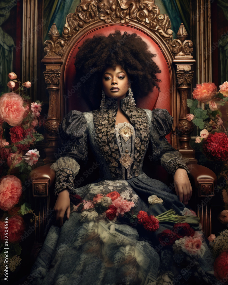 Portrait of Black woman queen on throne. Stock Illustration | Adobe Stock