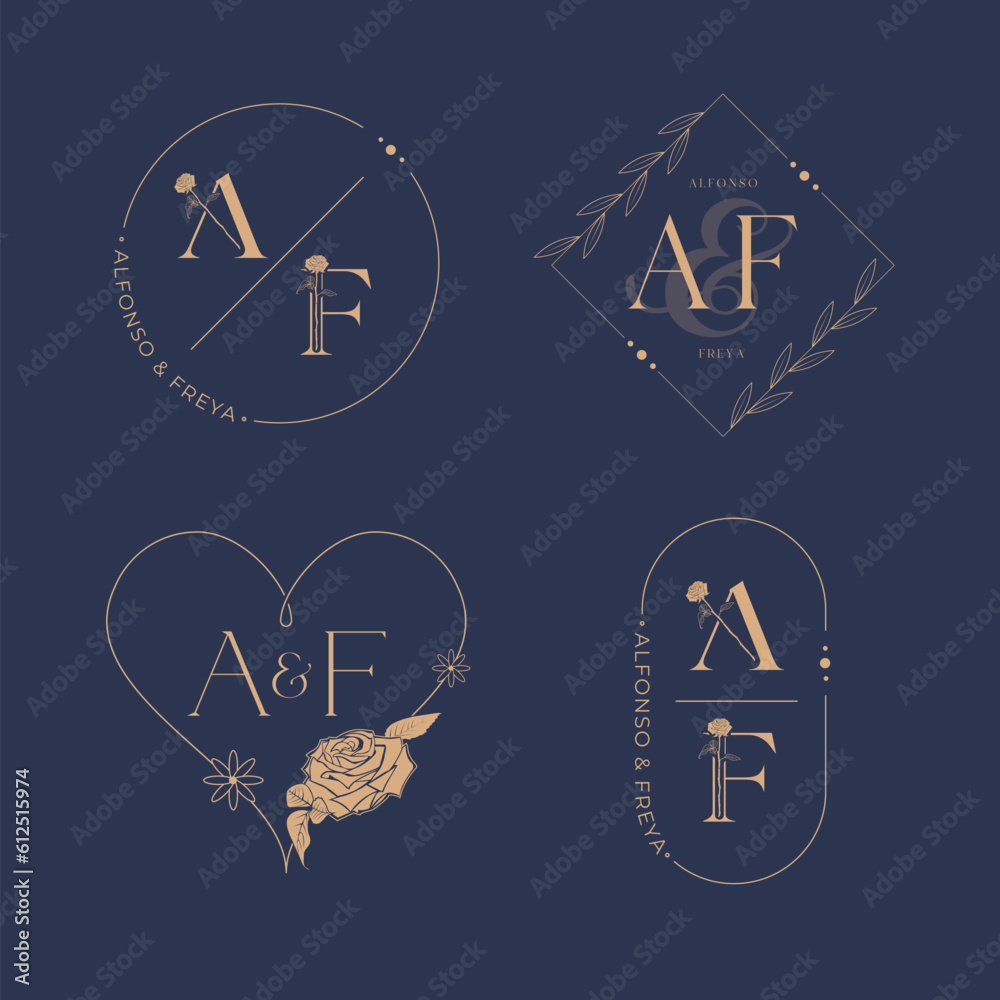 Elegant letter A and F wedding monogram set Stock Vector | Adobe Stock