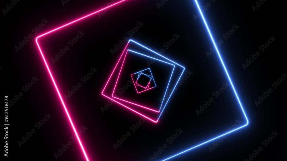 Neon Square Box Animation On Dark Background. Digital Neon Animation ...