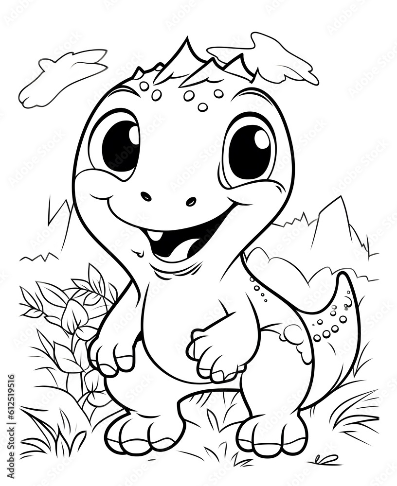 Cute chibi random simple T-Rex Dinosaur. Themes Coloring book for kids ...