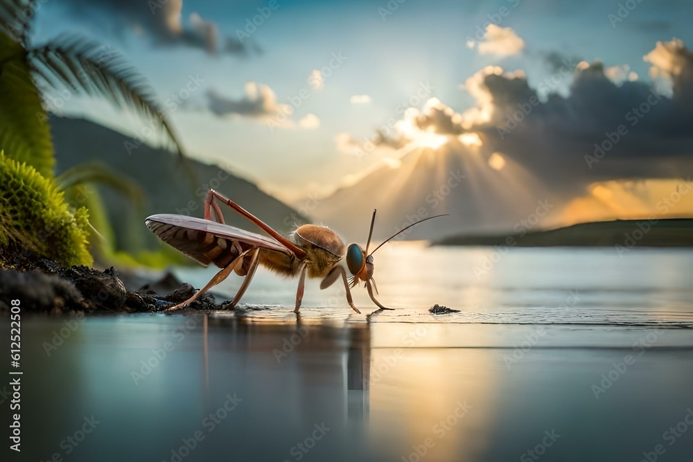 hybrid insect with the body of a bee and the legs of a praying mantis ...