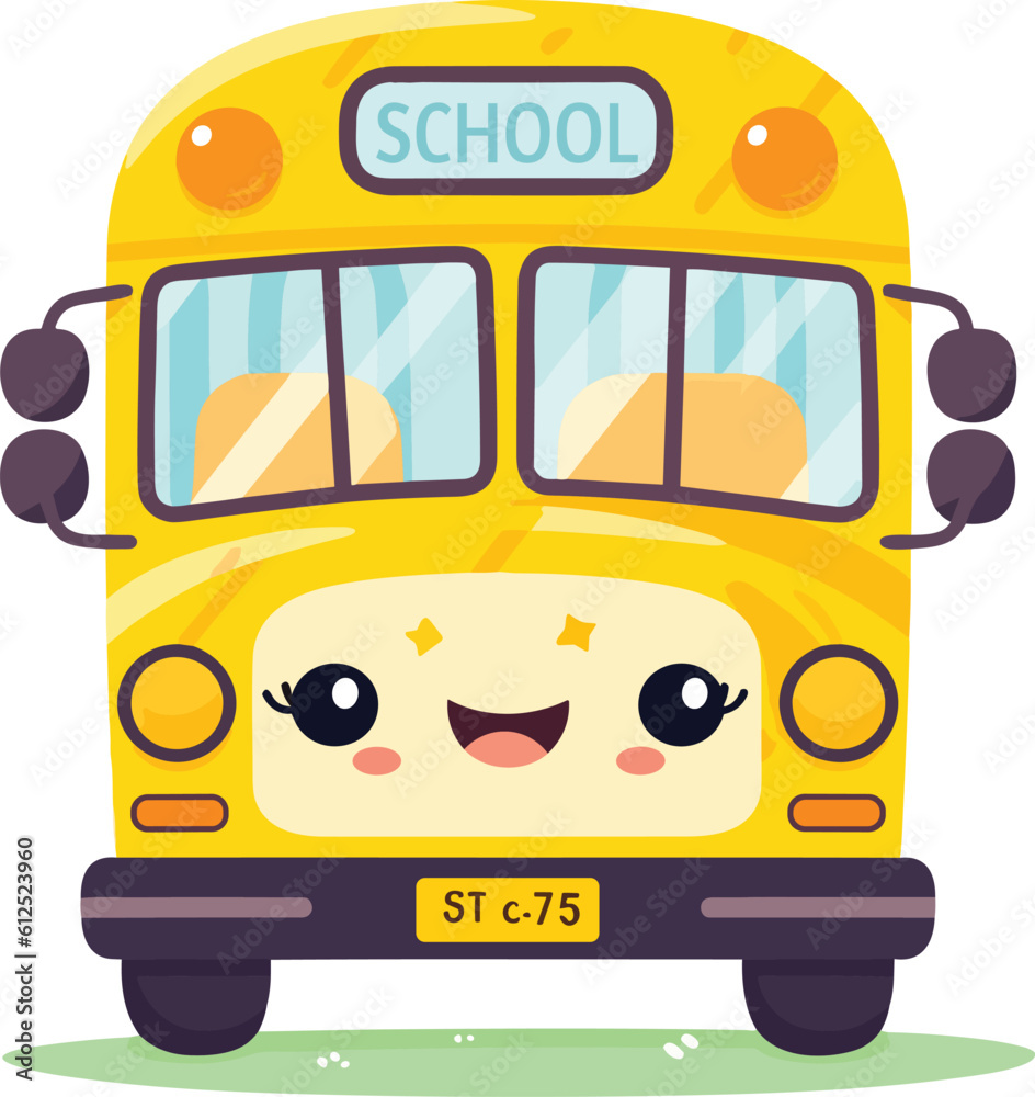 Cute Kawaii Yellow School Bus Vector Illustration Back to School ...