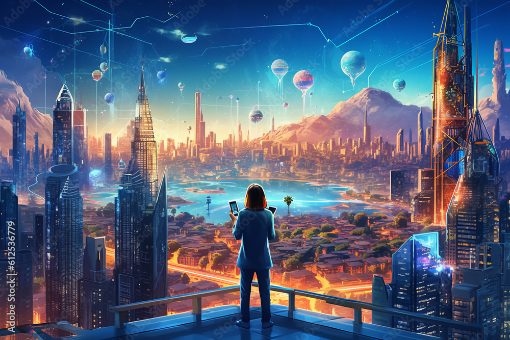 Artificial intelligence looking at smart city, AI control city ...