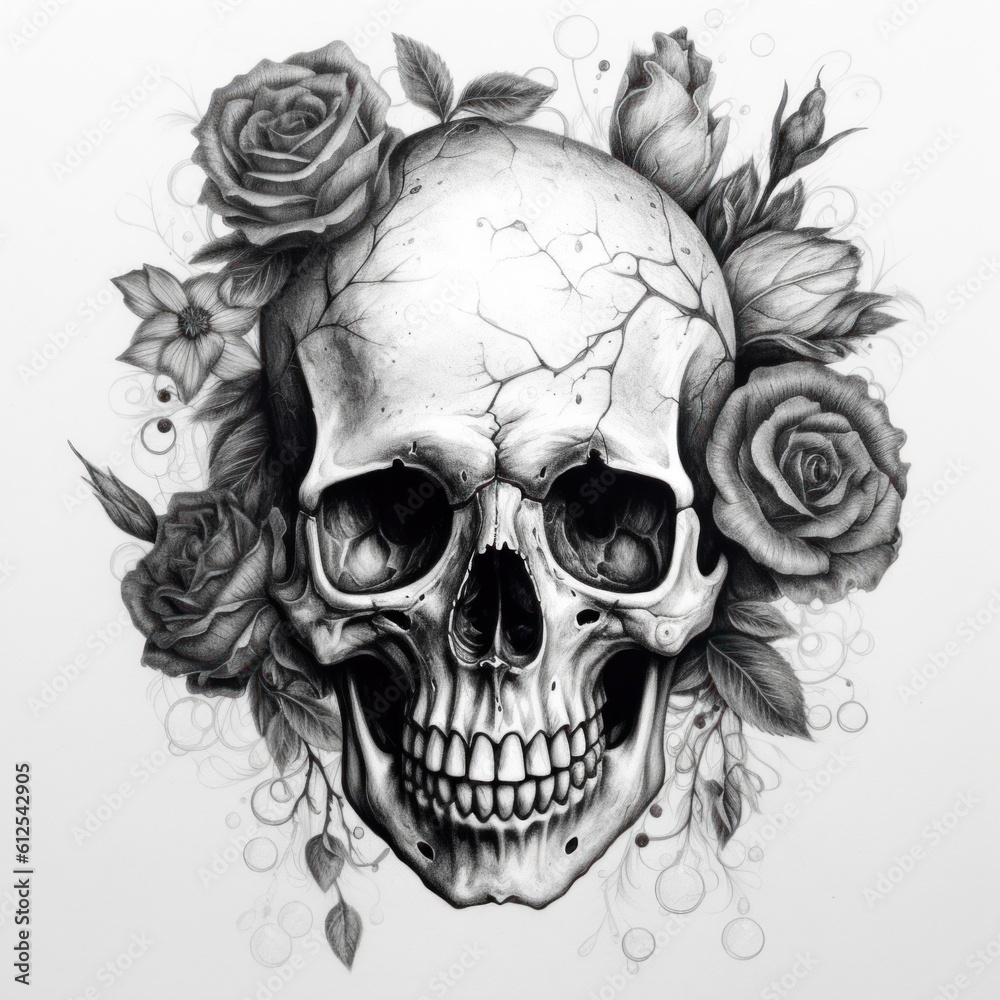 Photo & Art Print A drawing of a skull and roses. Generative AI image ...