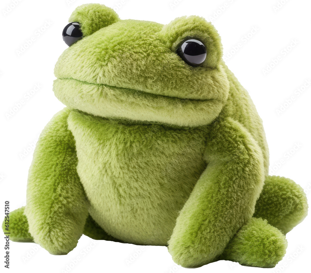 Green frog stuffed plush aninmal for children, isolated on transparent ...