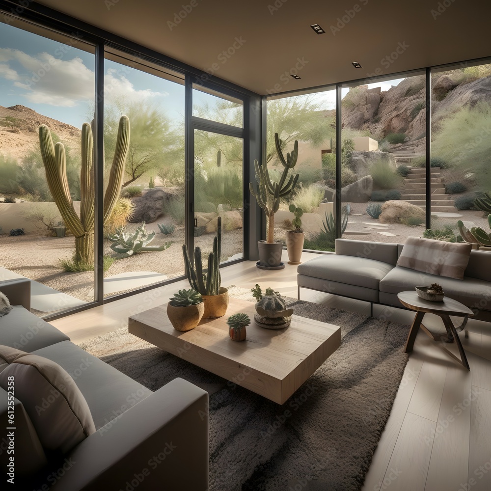 Arizona Home Living Room with large sliding glass doors displaying ...