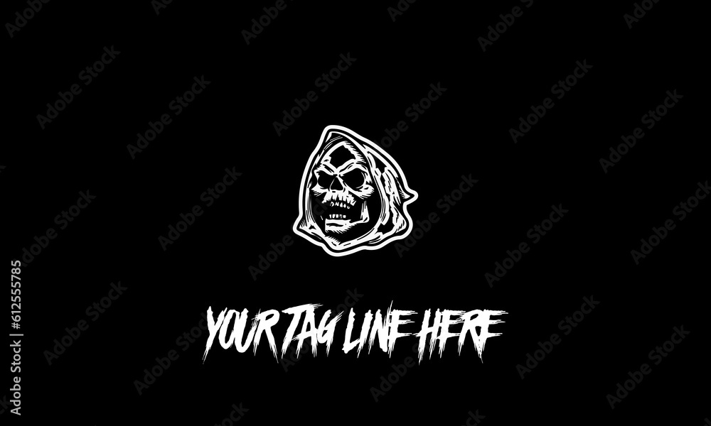 Editable skull face vector logo with a space for the tagline on a black ...