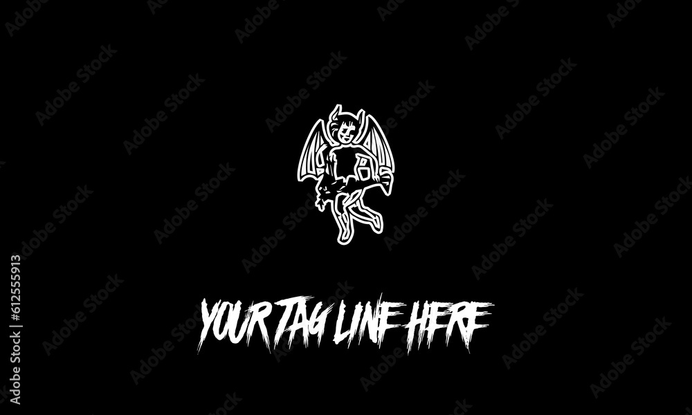 Vector of a little devil girl icon with a tag line on a black ...
