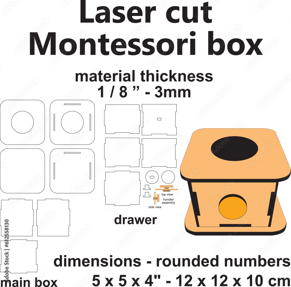 Montessori permanence box drawer laser cut box vector template Stock ...