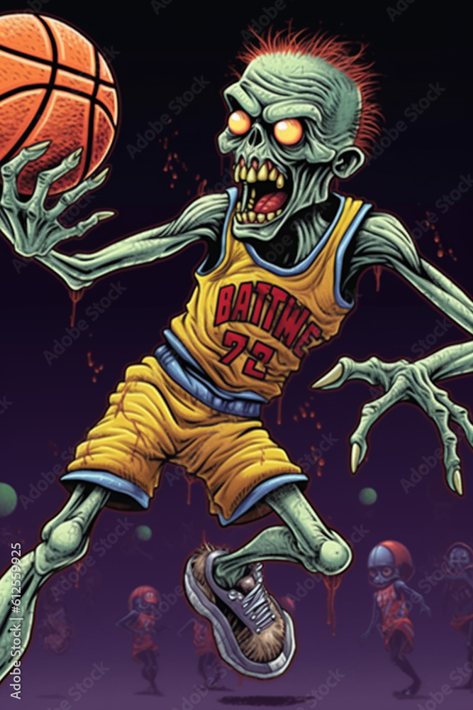Zombie skeleton playing basketball Stock Illustration | Adobe Stock