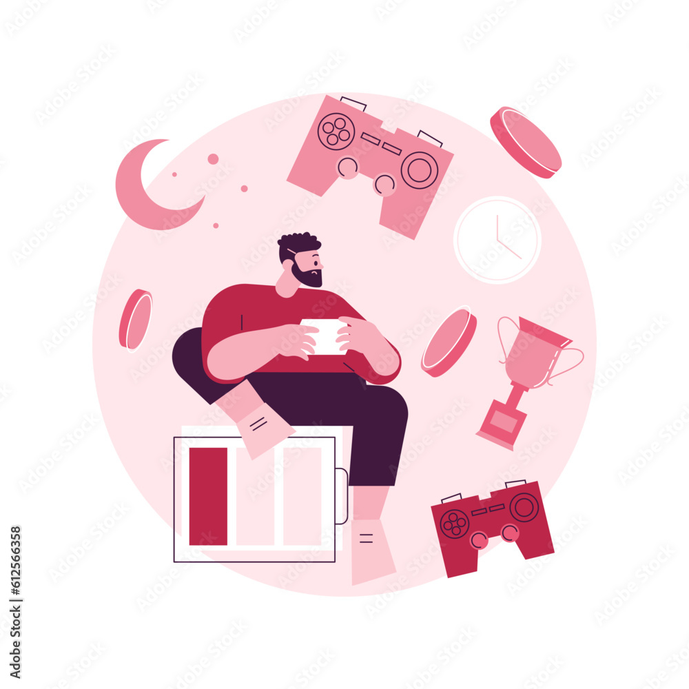 Gaming disorder abstract concept vector illustration. Video game addict ...