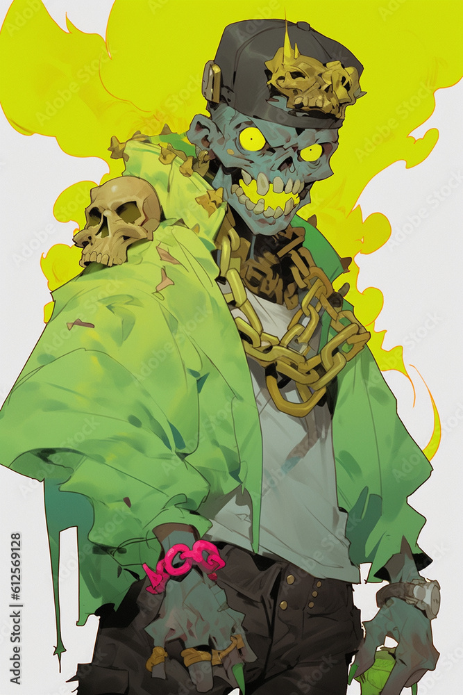 chaotic drawing illustration sticker of Urban skull character in ...