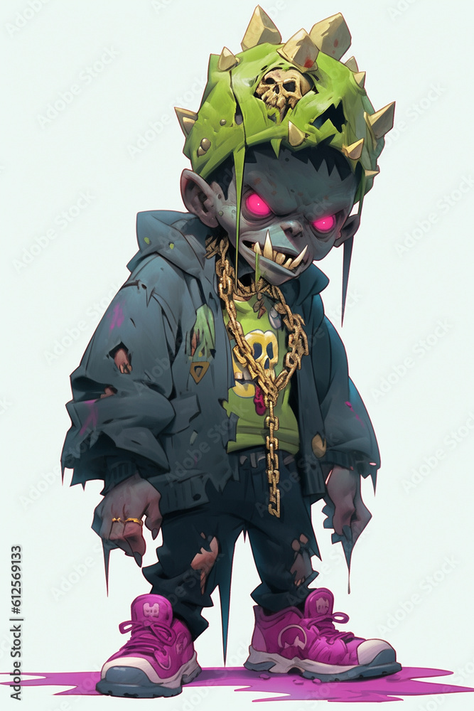 chaotic drawing illustration sticker of Urban skull character in ...