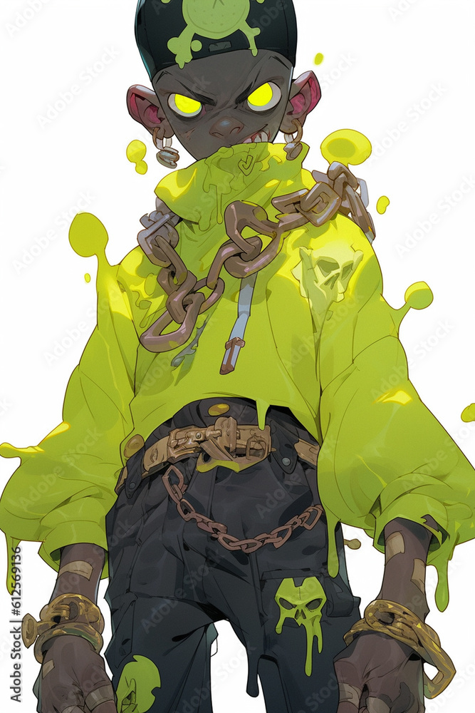 chaotic drawing illustration sticker of Urban skull character in ...