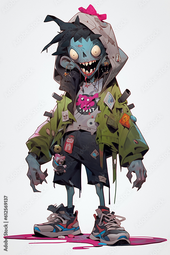 chaotic drawing illustration sticker of Urban skull character in ...