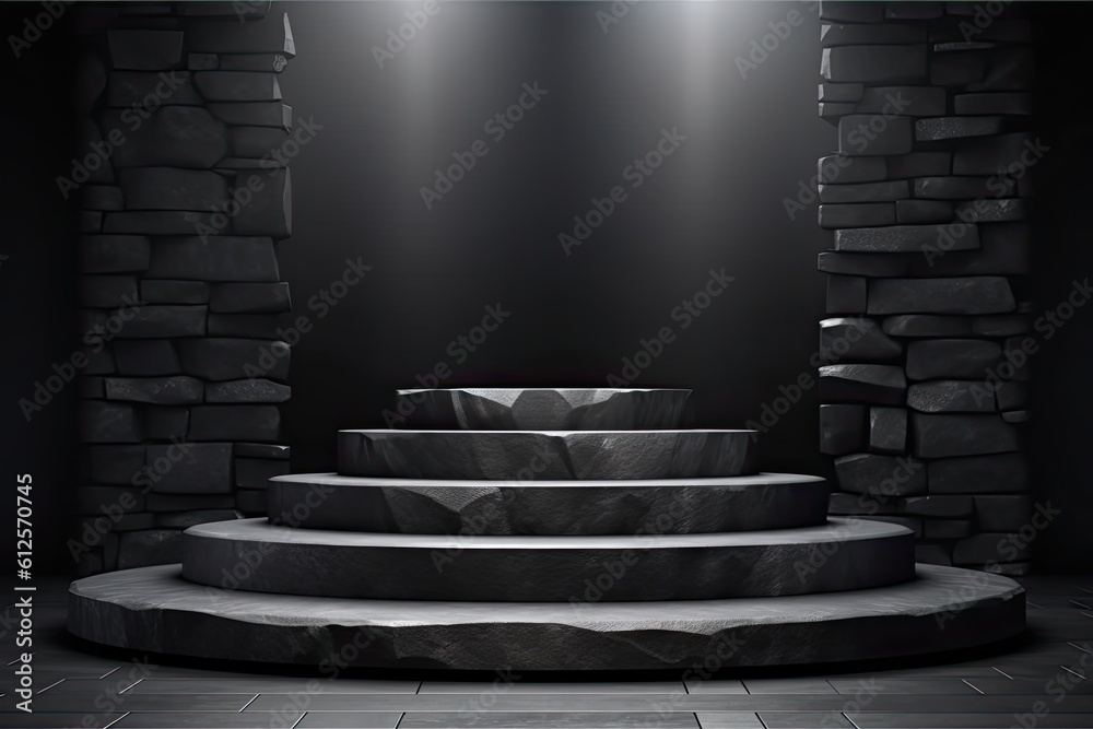 HD Realistic Render of Scene Showcasing Product on Platform Dais: Black ...