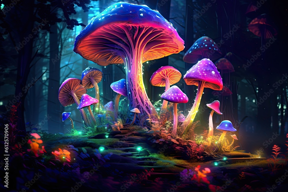 Mystical Neon Journey Through Fungal Forests: 32-Bit Art/Pixel Art of ...