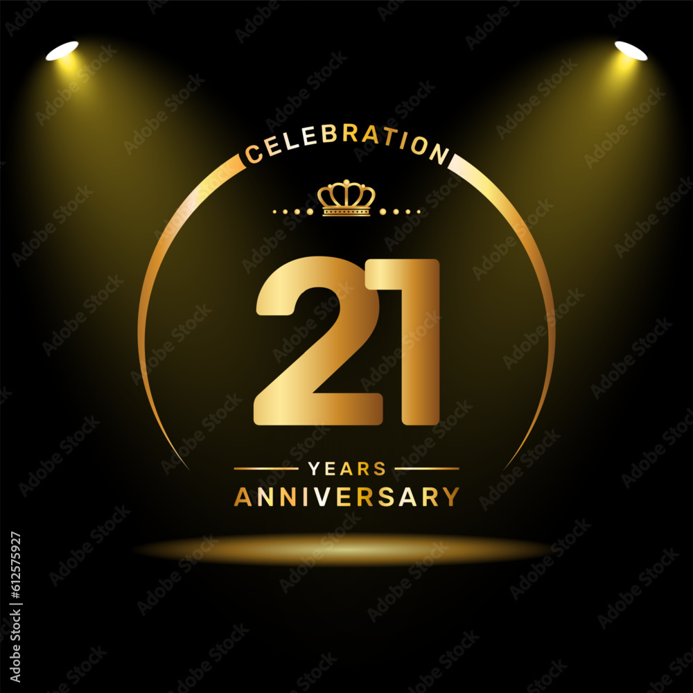 21th year anniversary celebration logo design with gold color number ...